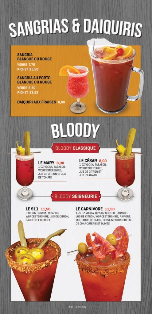 Menu – la Brasserie Seigneurie